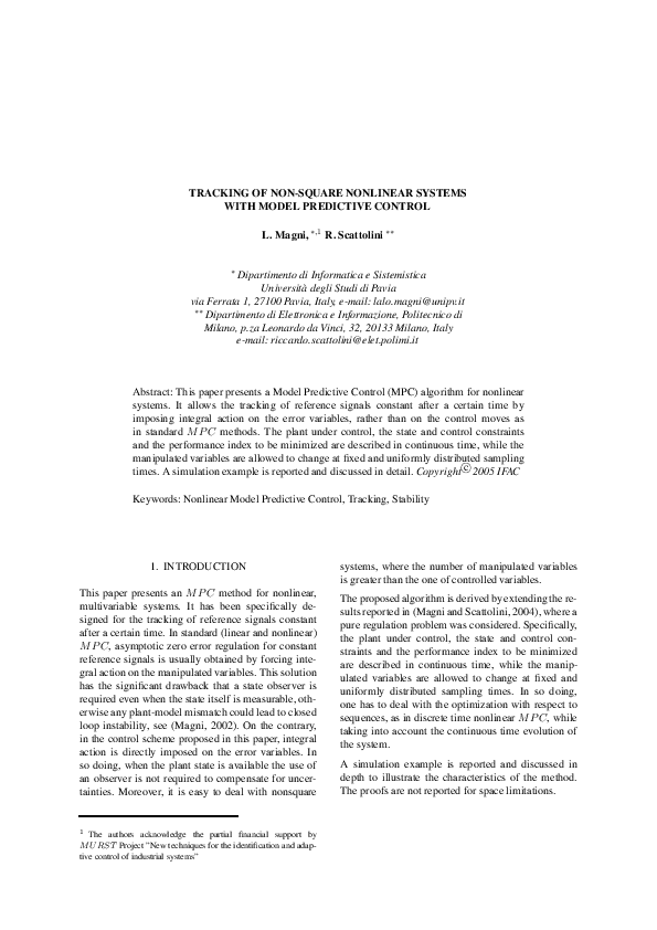 (PDF) Tracking of Non-Square Nonlinear Systems with Model Predictive Control