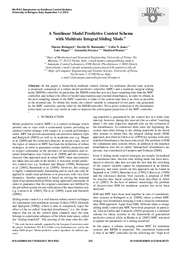(PDF) A Nonlinear Model Predictive Control Scheme with Multirate ...