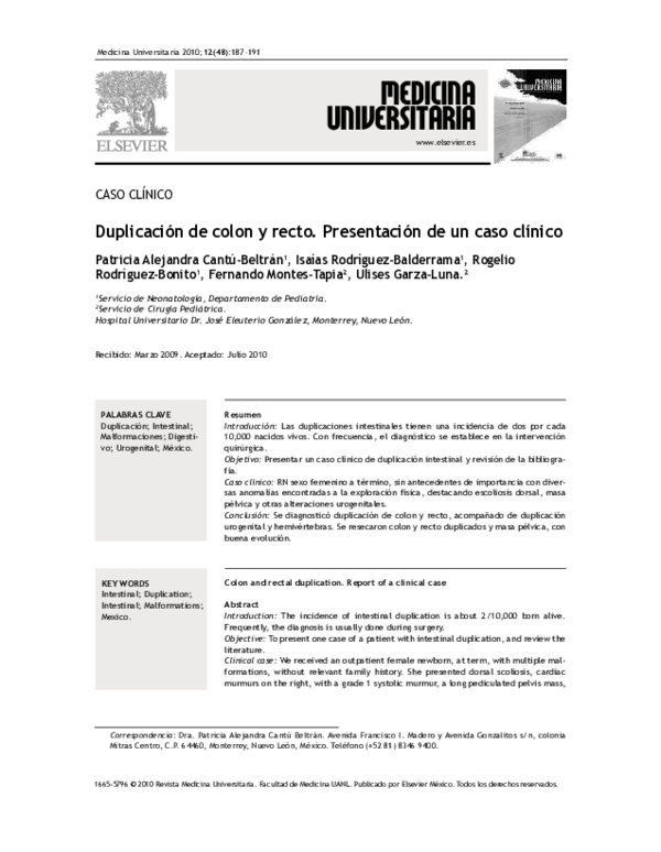 (PDF) Duplicación de colon y recto. Presentación de un caso clínico