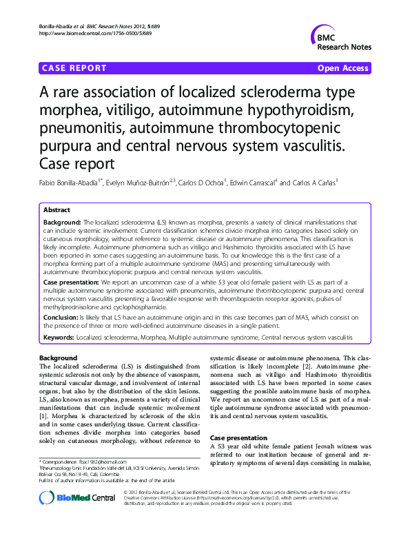 (PDF) A rare association of localized scleroderma type morphea ...
