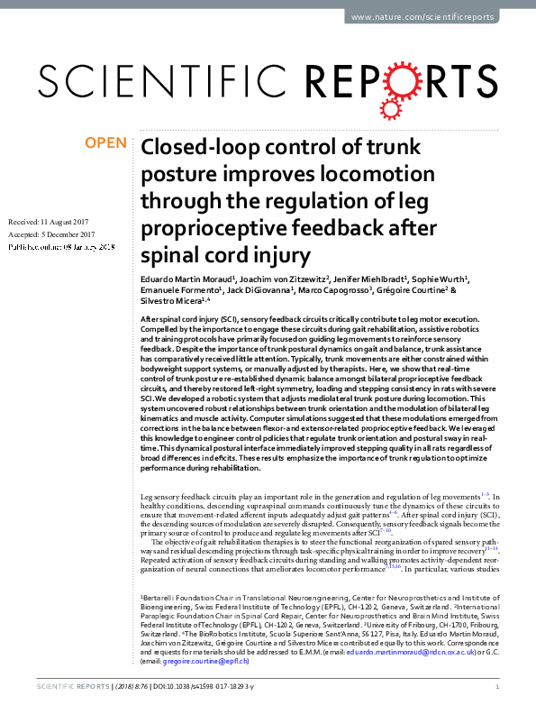 (PDF) Closed-loop control of trunk posture improves locomotion through ...