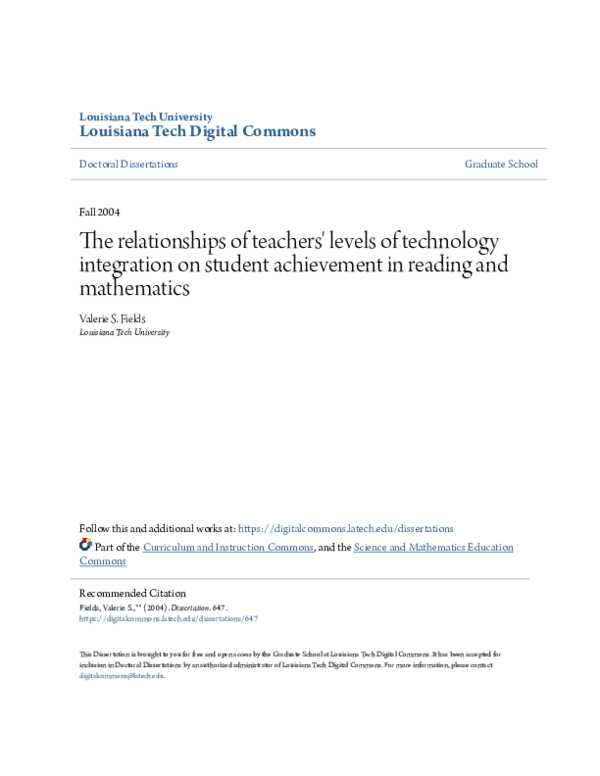 (PDF) The relationships of teachers\u27 levels of technology ...