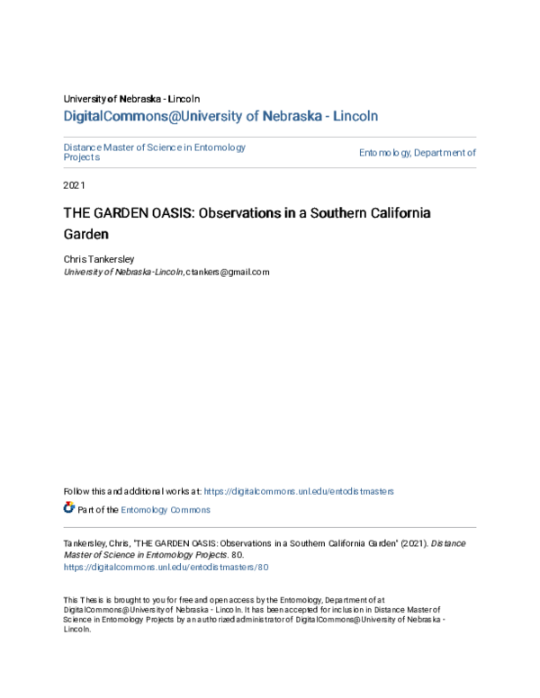 (PDF) THE GARDEN OASIS: Observations in a Southern California Garden