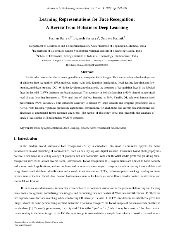 (PDF) Learning Representations for Face Recognition: A Review from Holistic to Deep Learning