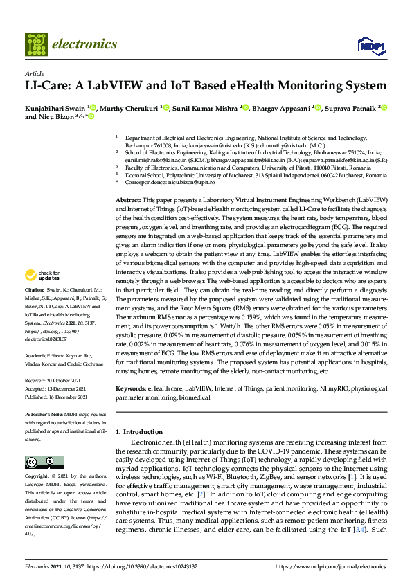 (PDF) LI-Care: A LabVIEW and IoT Based eHealth Monitoring System