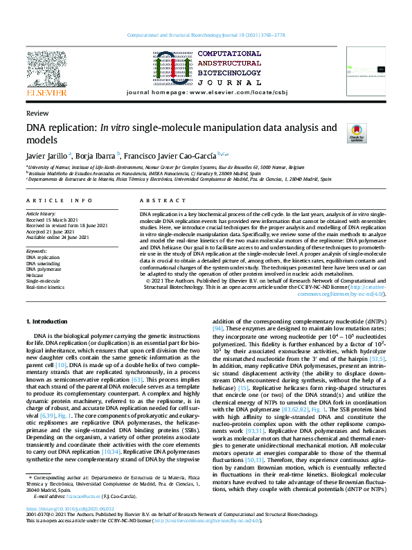 (PDF) DNA replication: In vitro single-molecule manipulation data ...