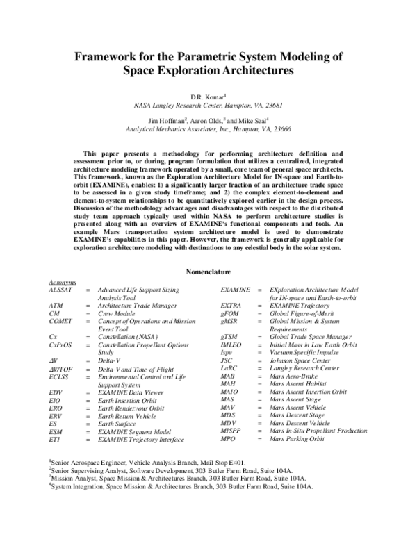 (PDF) Framework for the Parametric System Modeling of Space Exploration Architectures