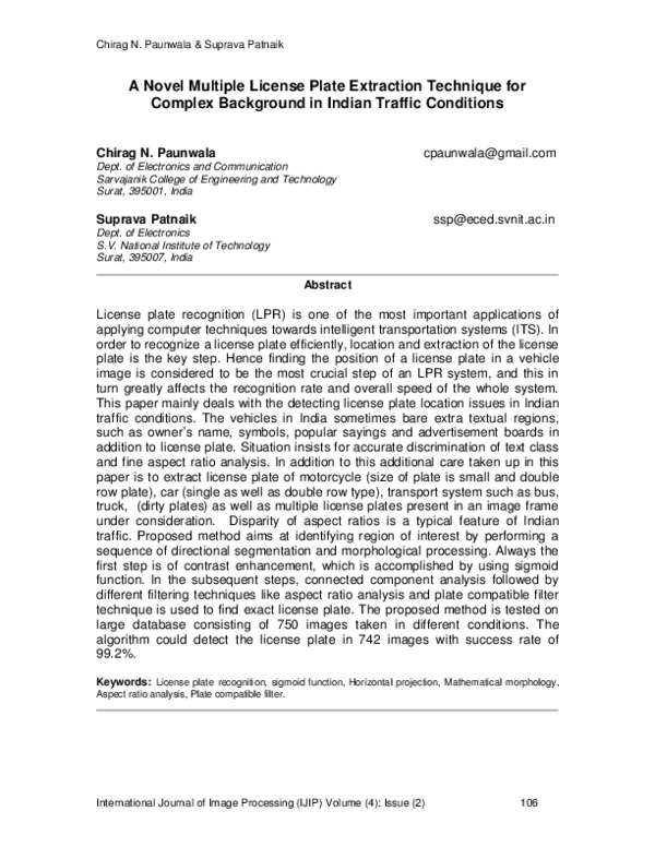 (PDF) Efficient License Plate Detection in India