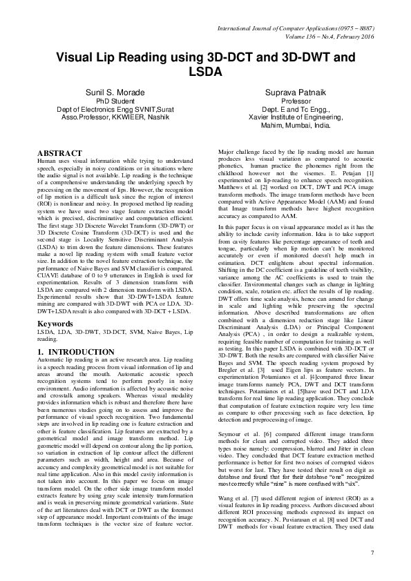 (PDF) Visual Lip Reading using 3D-DCT and 3D-DWT and LSDA