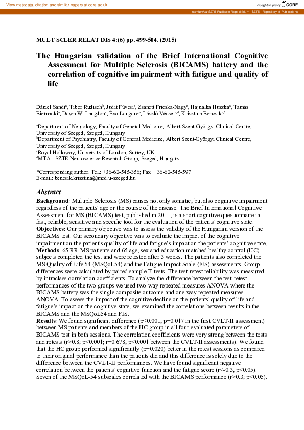 (PDF) The Hungarian validation of the Brief International Cognitive Assessment for Multiple ...