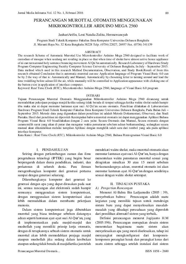 (PDF) Perancangan Murottal Otomatis Menggunakan Mikrokontroller Arduino ...