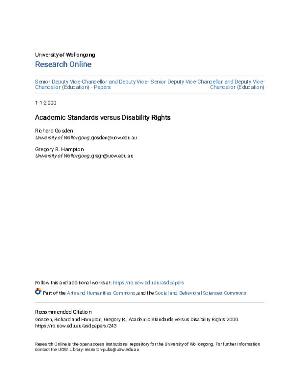 (PDF) Academic Standards versus Disability Rights