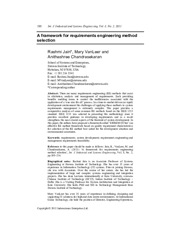 (PDF) A framework for requirements engineering method selection