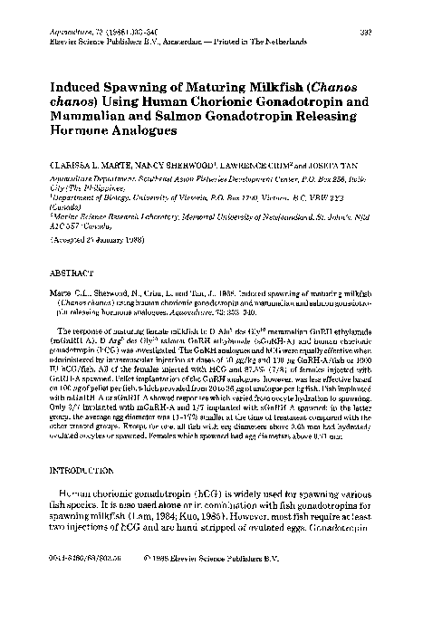 (PDF) Induced spawning of maturing milkfish (Chanos chanos) using human ...