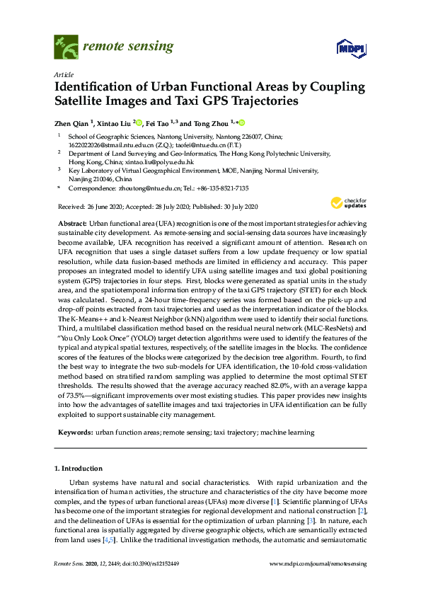(PDF) Identification of Urban Functional Areas by Coupling Satellite Images and Taxi GPS ...