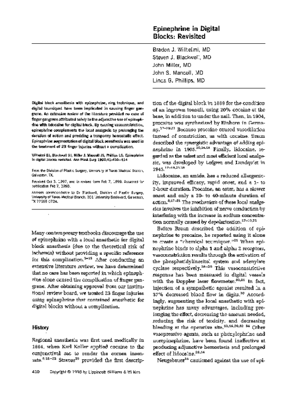 (PDF) Epinephrine in Digital Blocks: Revisited