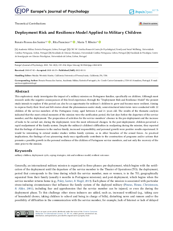 (PDF) Deployment risk and resilience model applied to military children