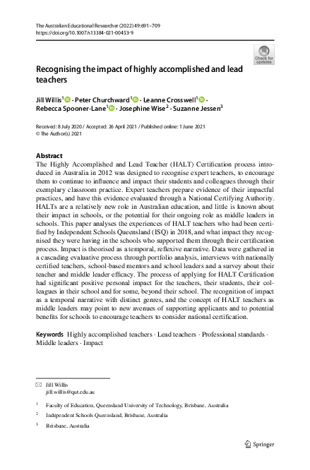 (PDF) Recognising the impact of highly accomplished and lead teachers