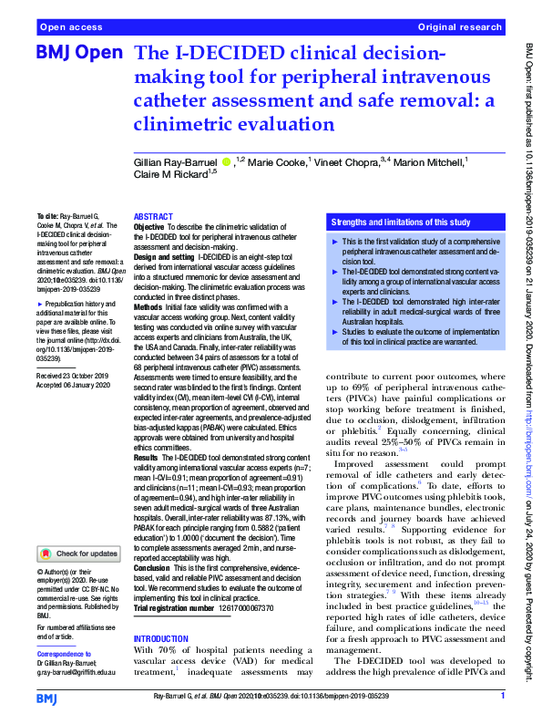 (PDF) The I-DECIDED clinical decision-making tool for peripheral ...