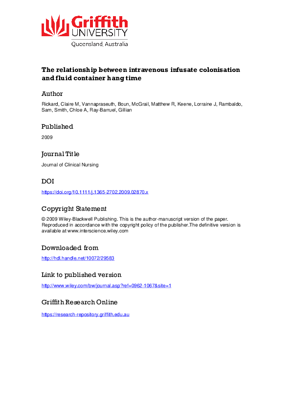 (PDF) The relationship between intravenous infusate colonisation and ...