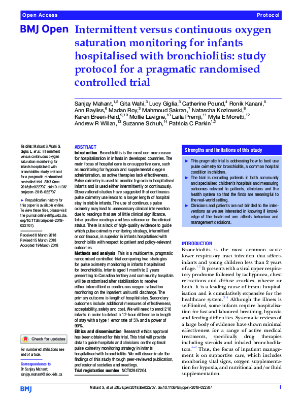 (PDF) Intermittent versus continuous oxygen saturation monitoring for ...