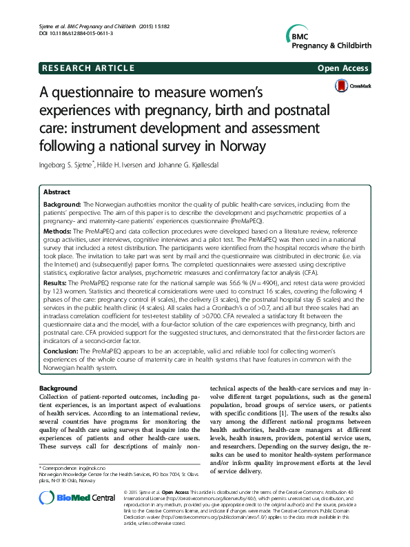 (PDF) A questionnaire to measure women’s experiences with pregnancy ...