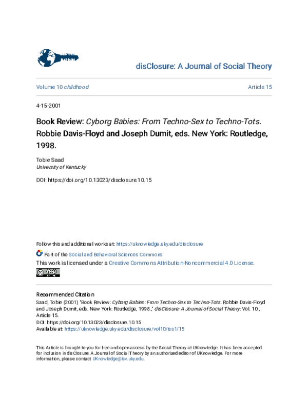 (PDF) Book Review: \u3cem\u3eCyborg Babies: From Techno-Sex to Techno ...