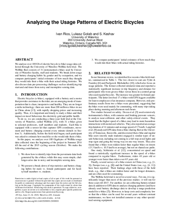 (PDF) Analyzing the usage patterns of electric bicycles