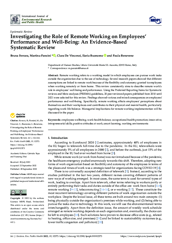 (PDF) Investigating the Role of Remote Working on Employees’ Performance and Well-Being: An ...