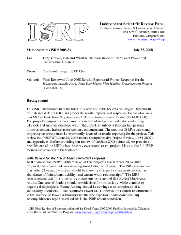 (PDF) Independent Scientific Review Panel