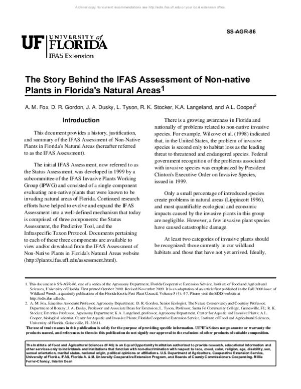 (PDF) Story Behind the IFAS Assessment of Non-native Plants in Florida ...