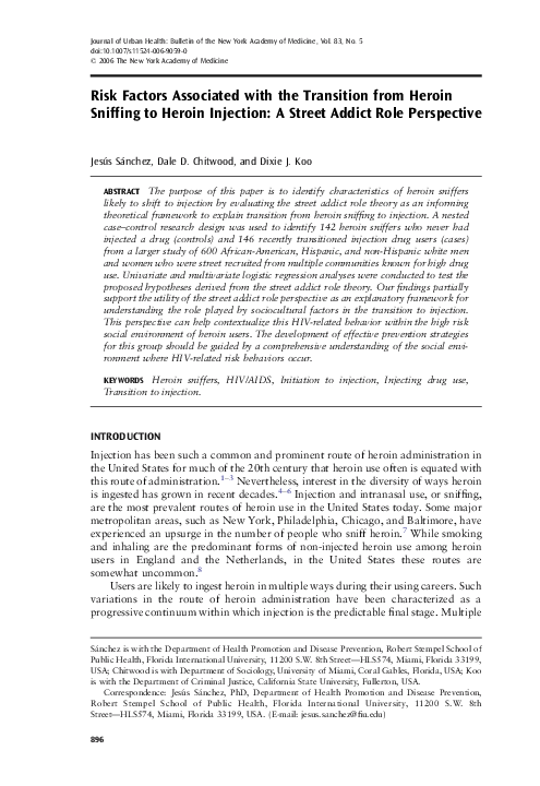 (PDF) Factors Influencing Heroin Injection Transition