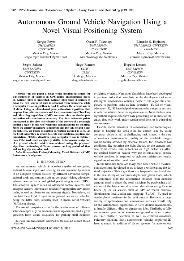 (PDF) Autonomous Ground Vehicle Navigation Using a Novel Visual Positioning System