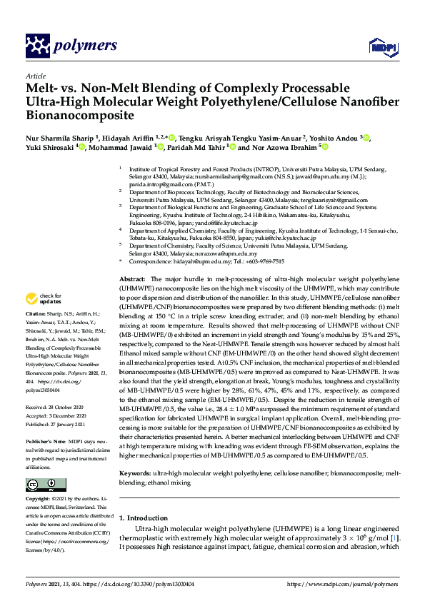 (PDF) Melt- vs. Non-Melt Blending of Complexly Processable Ultra-High ...
