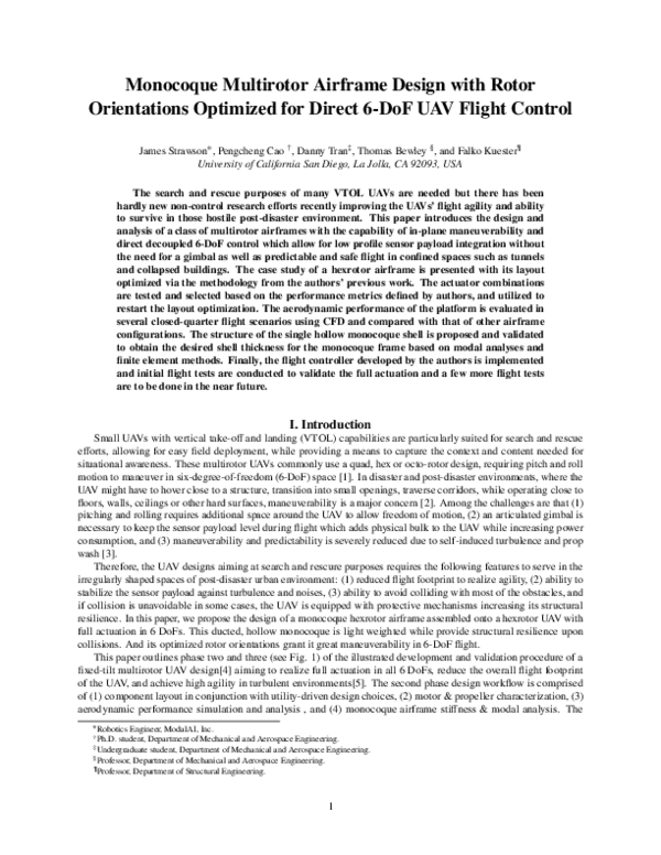 (PDF) Monocoque Multirotor Airframe Design with Rotor Orientations ...