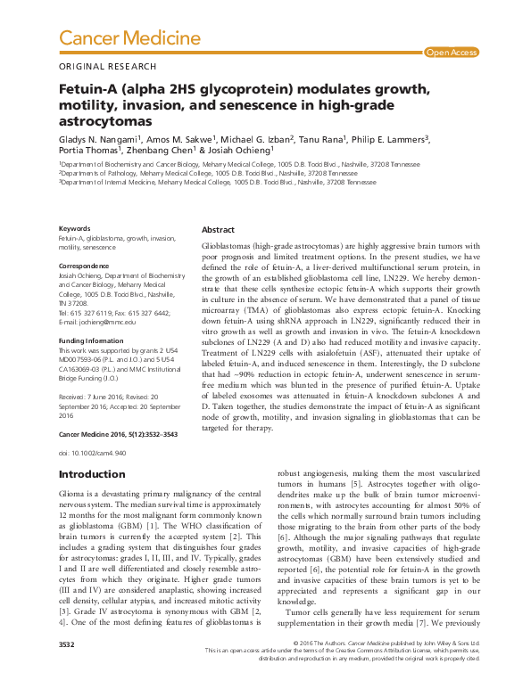 (PDF) Fetuin-A (alpha 2HS glycoprotein) modulates growth, motility ...
