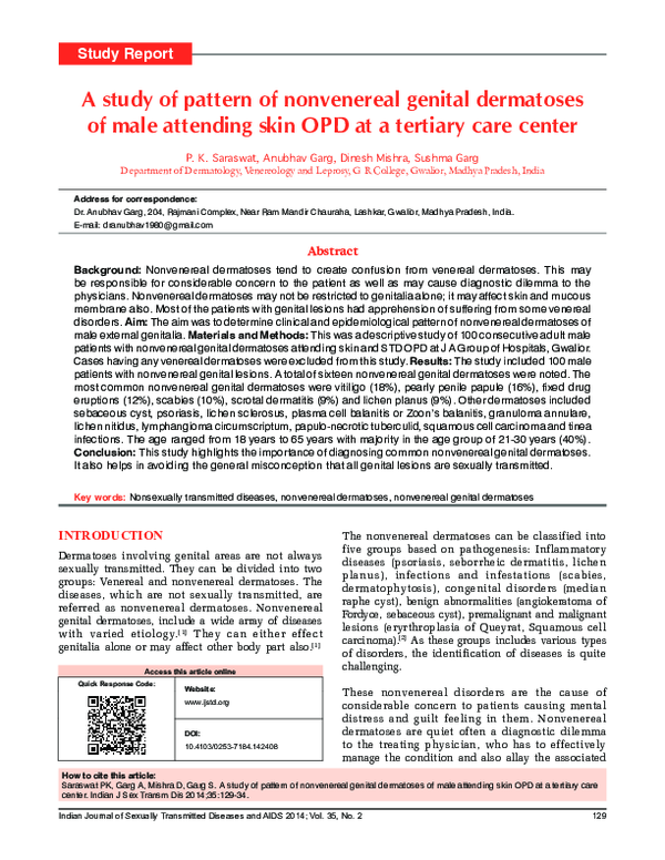 (PDF) A study of pattern of nonvenereal genital dermatoses of male ...