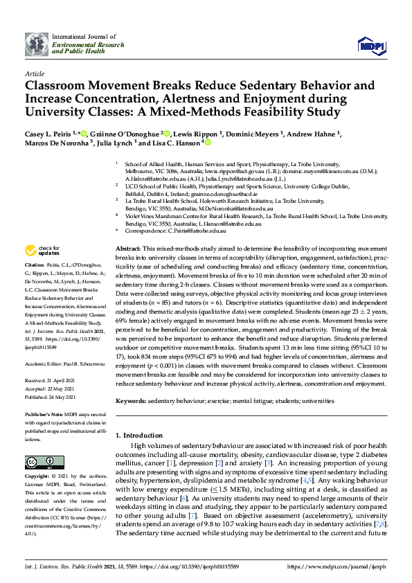 (PDF) Classroom Movement Breaks Reduce Sedentary Behavior and Increase ...
