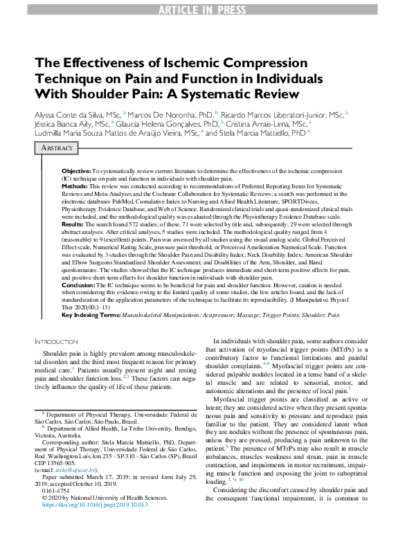 (PDF) The Effectiveness of Ischemic Compression Technique on Pain and ...