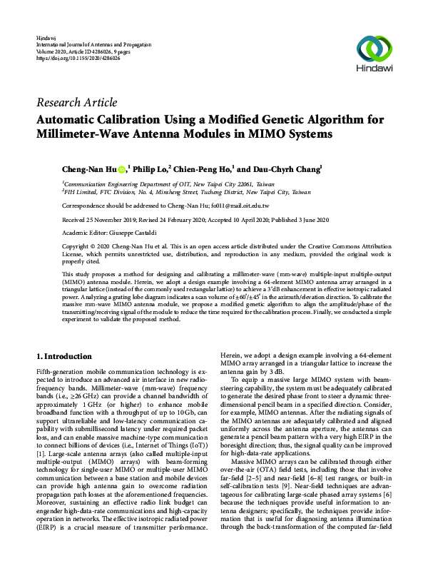 Pdf Automatic Calibration Using A Modified Genetic Algorithm For Millimeter Wave Antenna