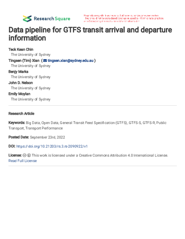 (PDF) Data pipeline for GTFS transit arrival and departure information