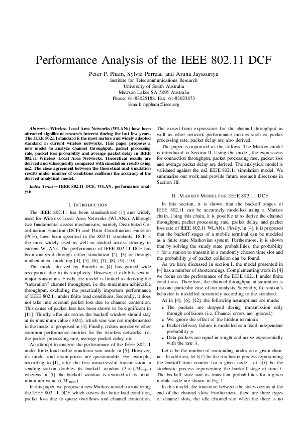 (PDF) Performance Analysis of the IEEE 802.11 DCF