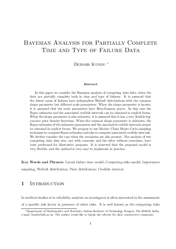 (PDF) Bayesian analysis for partially complete time and type of failure data