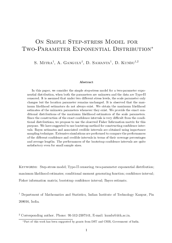(PDF) On the simple step-stress model for two-parameter exponential distribution