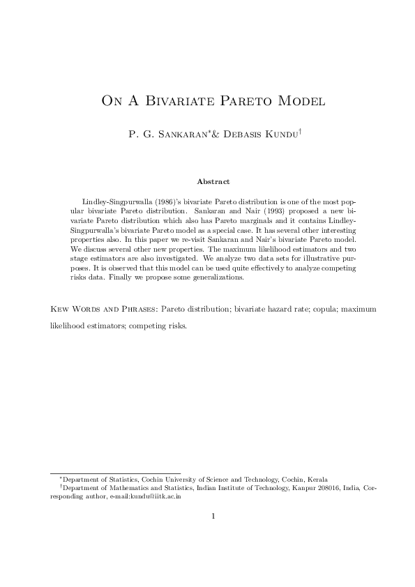 (PDF) A bivariate Pareto model