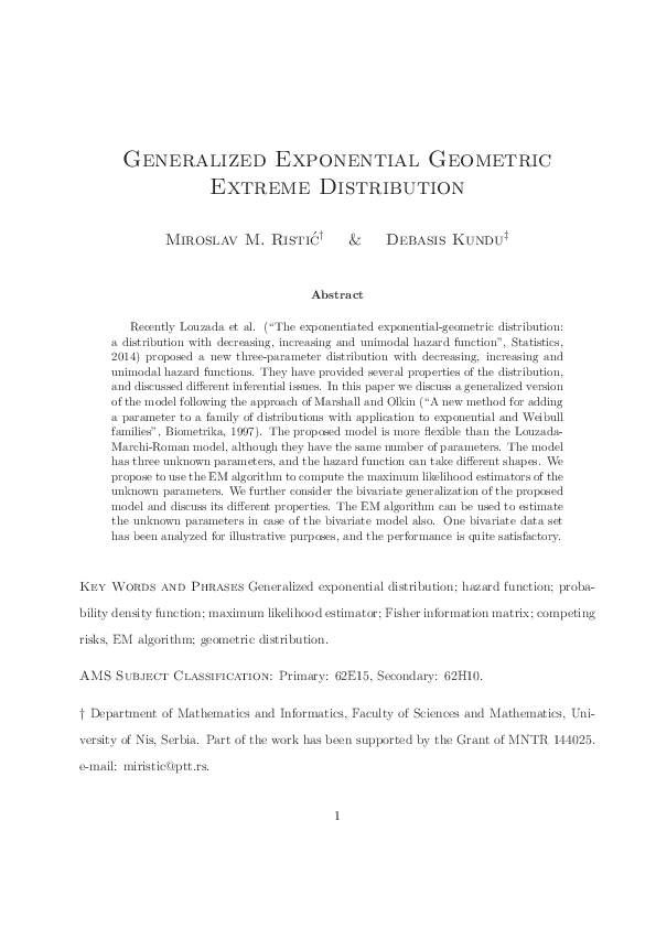(PDF) Generalized exponential geometric extreme distribution