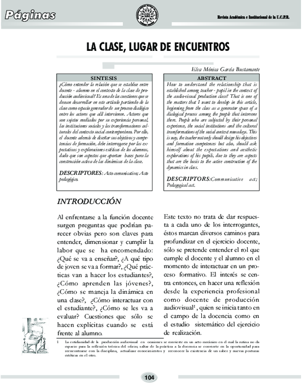 (PDF) La Clase, Lugar De Encuentros