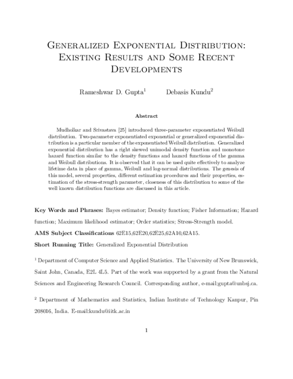 Pdf Generalized Exponential Distribution Existing Results And Some