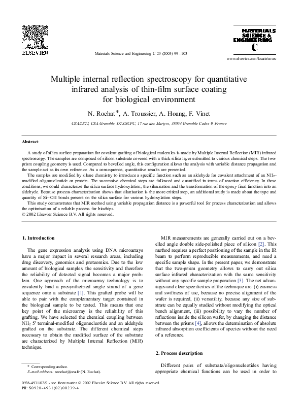 (PDF) Multiple internal reflection spectroscopy for quantitative infrared analysis of thin-film ...