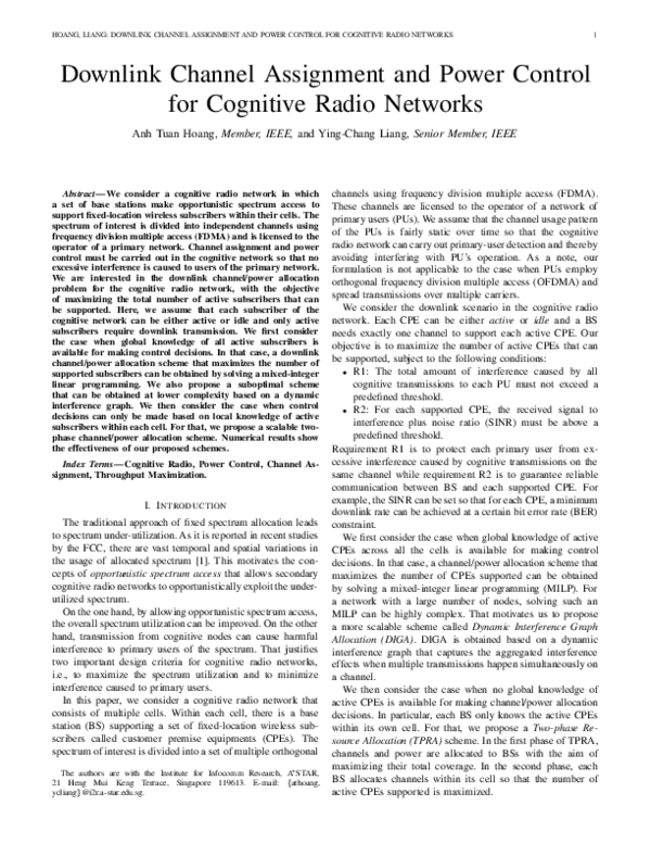 (PDF) Downlink Channel Assignment and Power Control for Cognitive Radio Networks